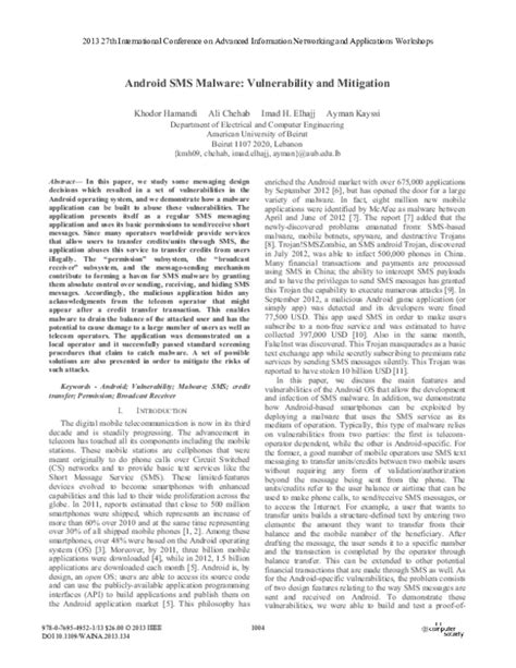 Pdf Android Sms Malware Vulnerability And Mitigation