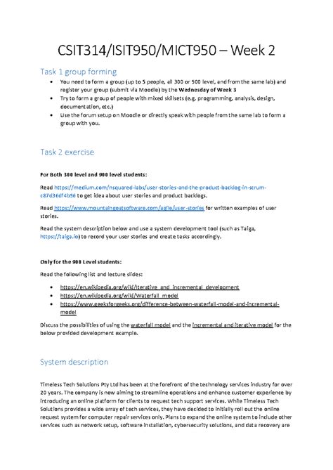 Lab Week 2 Lab Week 2 Question Csit314isit950mict950 Week 2