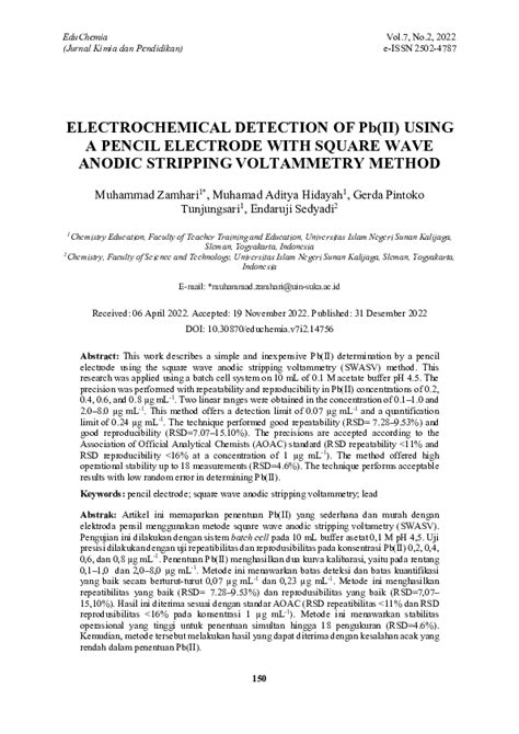 Pdf Electrochemical Detection Of Pb Ii Using A Pencil Electrode With Square Wave Anodic
