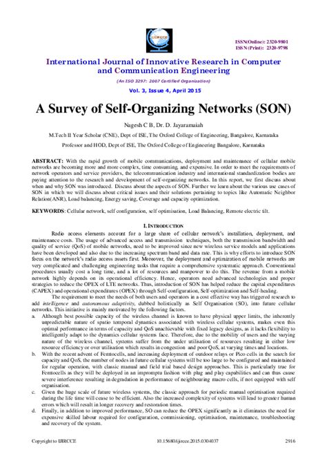 Pdf Self Organizing Networks Son