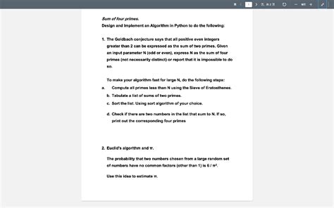 Solved Sum Of Four Primes Design And Implement An Algorithm Chegg