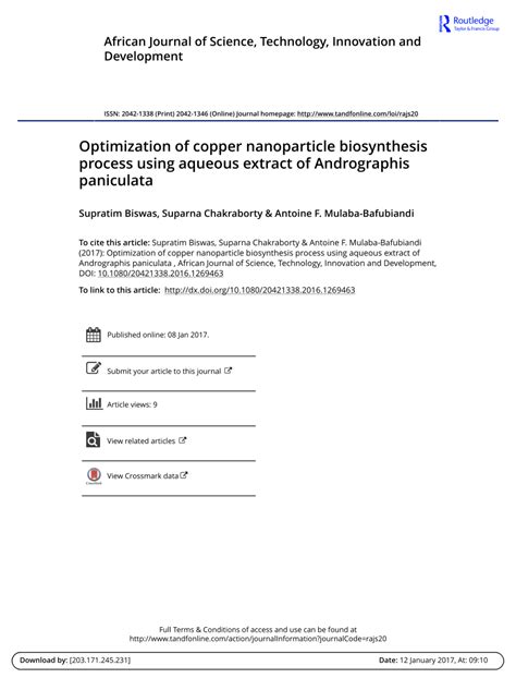 Pdf Optimization Of Copper Nanoparticle Biosynthesis Process Using Aqueous Extract Of