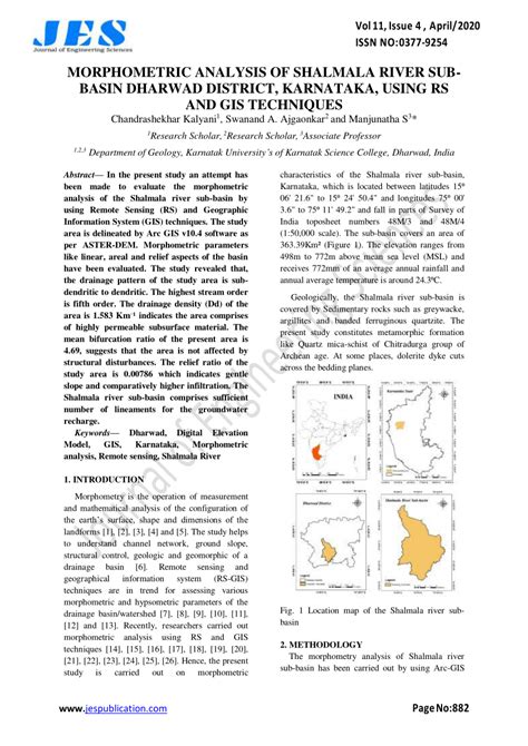 Pdf Morphometric Analysis Of Shalmala River Sub Basin Dharwad District Karnataka Using Rs