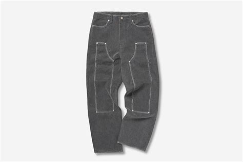 가먼츠팹 담요 바느질 염색당한 목수 바지 차콜 Garments Fab Kream