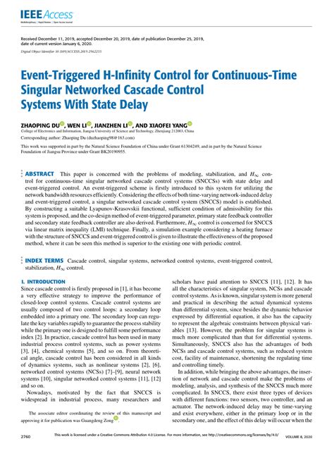 Pdf Event Triggered H Infinity Control For Continuous Time Singular