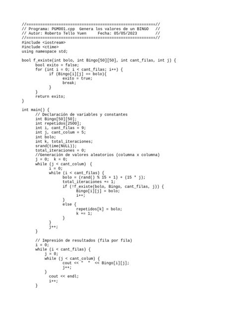 Bingo Cpp Pdf Computers