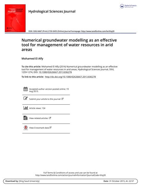 Pdf Numerical Groundwater Modelling As An Effective Tool For Management Of Water Resources In