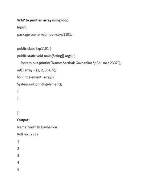 Wap To Print An Array Using Loop Pdf