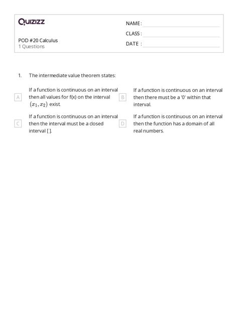 50 intermediate value theorem worksheets for 12th year on quizizz