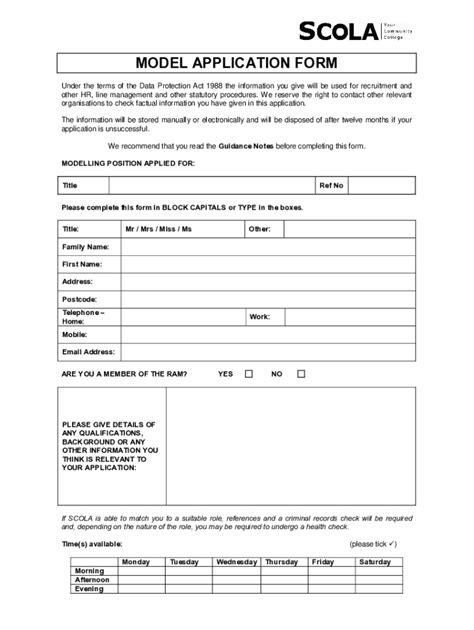 Fillable Online Application Form For Modelling Position Fax Email Print Pdffiller
