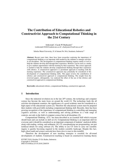 Pdf The Contribution Of Educational Robotics And Constructivist Approach To Computational