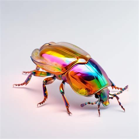 Premium Ai Image A Rainbow Colored Bug Is On A White Surface