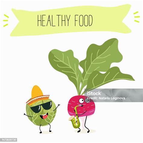 재미있는 캐릭터 양배추 브뤼셀 콩나물 무 재미 있고 건강한 음식 비타민 귀여운 얼굴 음식 재료 채식주의자 벡터 만화 농업 원시