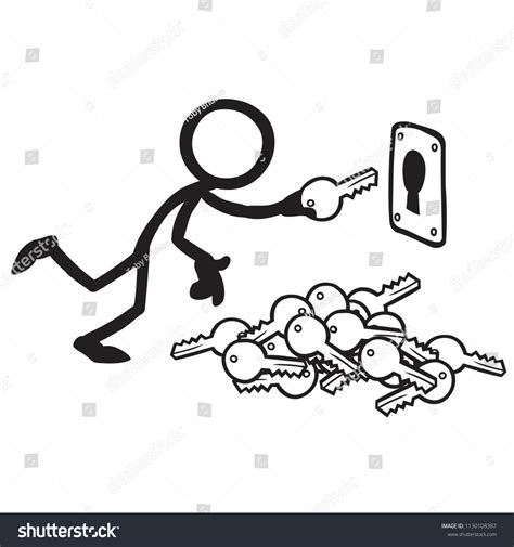 Stick Figure Problem Solving Keys Stock Vector Royalty Free