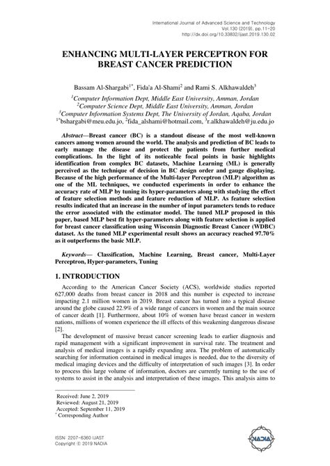 Pdf Enhancing Multi Layer Perceptron For Breast Cancer Prediction