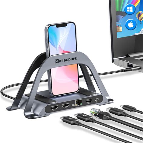 Minisopuru Usb C Hub In Dual K Hdmi Usb Ethernet Pd W Sd Tf Audio For Windows Mac