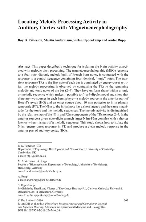 Pdf Locating Melody Processing Activity In Auditory Cortex With Magnetoencephalography