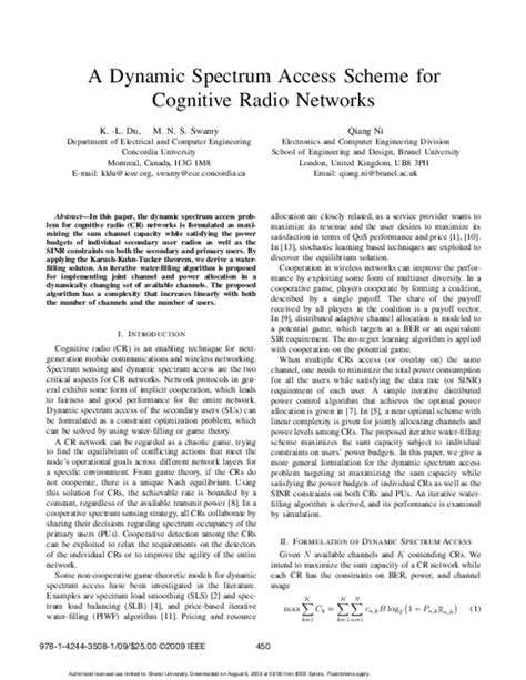 Pdf A Dynamic Spectrum Access Scheme For Cognitive Radio Networks