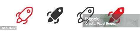 로켓 아이콘 미래의 우주선 라인 기호 시작 및 시작 기호 벡터 플랫의 우주선 로고 Launch Party에 대한 스톡 벡터 아트