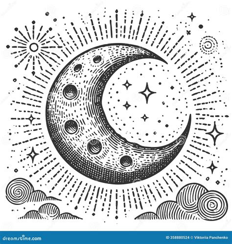 Mystical Crescent Moon Stars Vector Illustration Stock Vector Illustration Of Sacred Occult