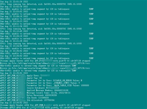 Ora 1652 Unable To Extend Temp Segment By 128 In Tablespace导致流复制中断影响数据