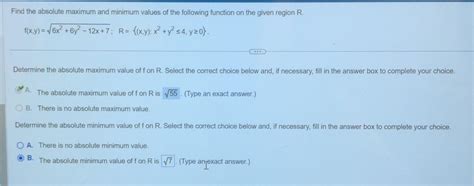 solved find the absolute maximum and minimum values of the
