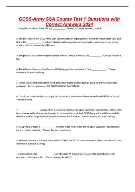 Gcss Army Ssa Course Test 1 Questions With Correct Answers 2024 Gcss Army Stuvia Us