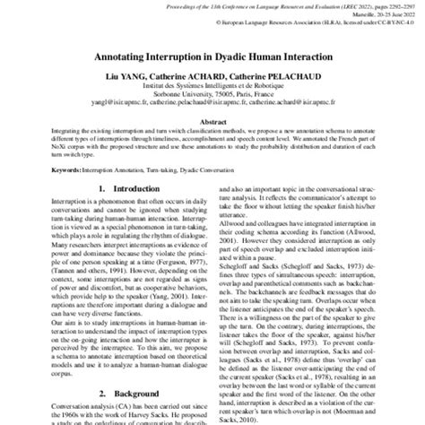 Annotating Interruption In Dyadic Human Interaction Acl Anthology
