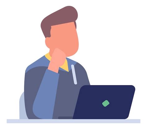 Man Zit Met Laptop Op Tafel Werkende Persoon Karakter Premium Vector