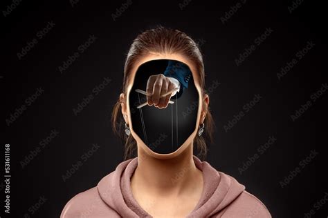 Girl Manipulator In The Female Head The Hand Of The Puppeteer Concept Puppet Surrealism