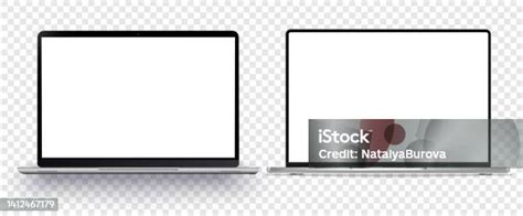 흰색 배경에 고립 된 빈 화면이있는 사실적인 랩톱 세트 노트북 전면보기 제품 프리젠 테이션에 적합합니다 스톡 벡터 일러스트레이션 0명에 대한 스톡 벡터 아트 및 기타 이미지
