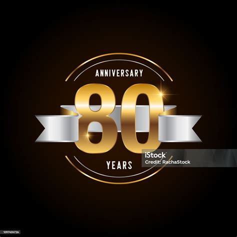80 년 주년 기념 로고 리본으로의 황금 기념일 상징 소책자 전단지 잡지 브로셔 포스터 웹 초대 또는 인사말 카드에 대 한 디자인 벡터 일러스트입니다 80에 대한 스톡 벡터
