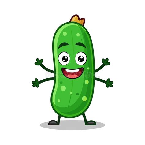 Cute Exciting Cucumber Slice Cartoon Character Stock Vector Illustration Of Digital Character