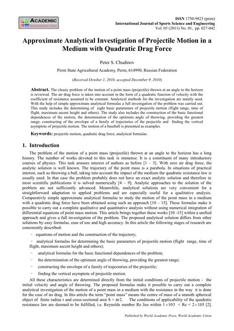 Pdf Approximate Analytical Investigation Of Projectile Motion In A