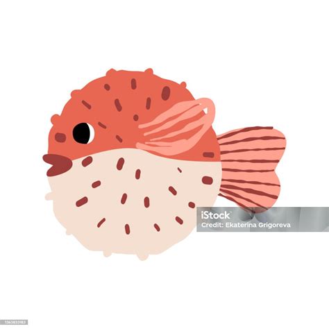 귀여운 바다 복어 또는 복어 물고기 수중 주민 복어 바늘바다 풍선 물고기 손으로 그린 벡터 격리 된 그림입니다 0명에 대한 스톡