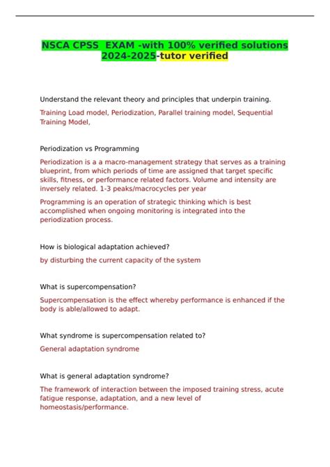 NSCA CPSS EXAM With Verified Solutions Tutor Verified NSCA CPSS Stuvia US