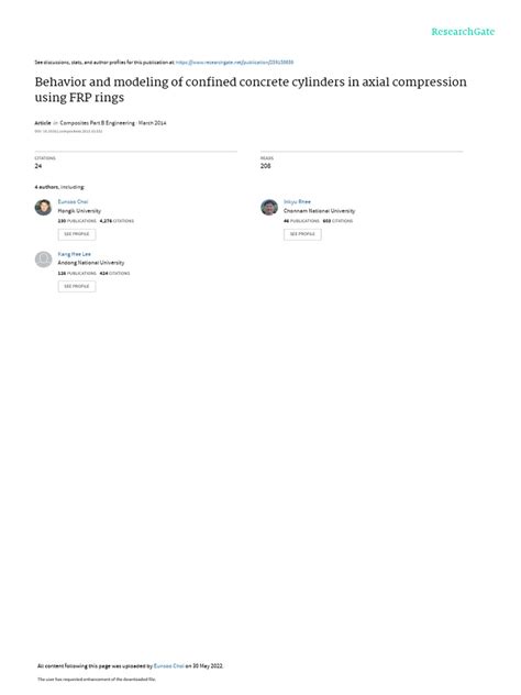 Behavior And Modeling Of Confined Concrete Cylinders In Axial Compression Using Frp Rings
