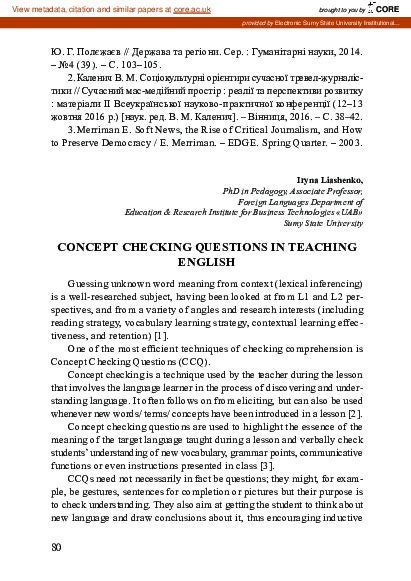 Pdf Concept Checking Questions In Teaching English