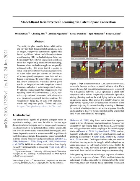 Pdf Model Based Reinforcement Learning Via Latent Space Collocation