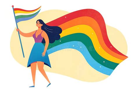 Female Holds Bisexual Flag In Hand On Pride Month Parade Stock Illustration Illustration Of
