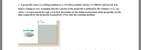 Solved 2 A Projectile Enters A Resisting Medium At X 0