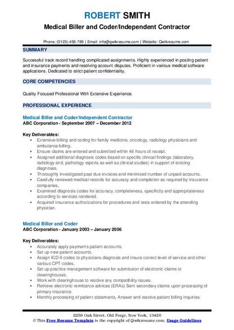 Medical Biller And Coder Resume Samples Qwikresume