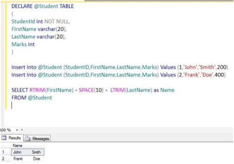 Space Function In SQL