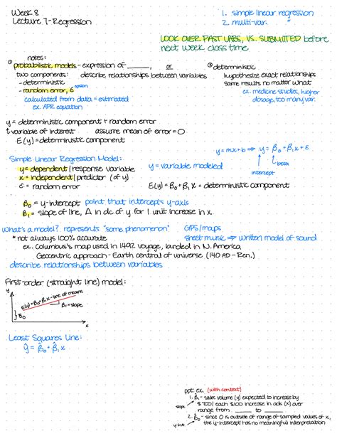 Regression Lecture Notes Week 8 Simple Linear Regression Lecture