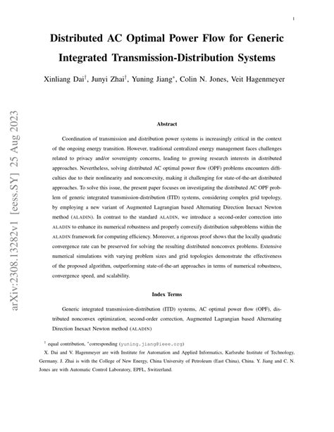 pdf distributed ac optimal power flow for generic integrated transmission distribution systems