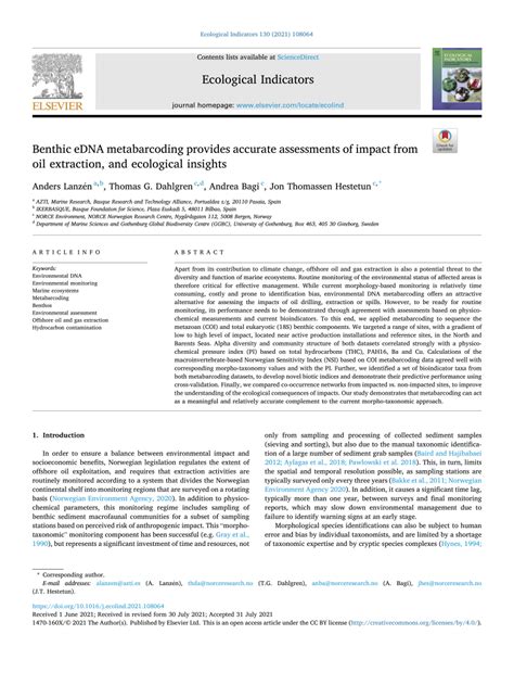Pdf Benthic Edna Metabarcoding Provides Accurate Assessments Of