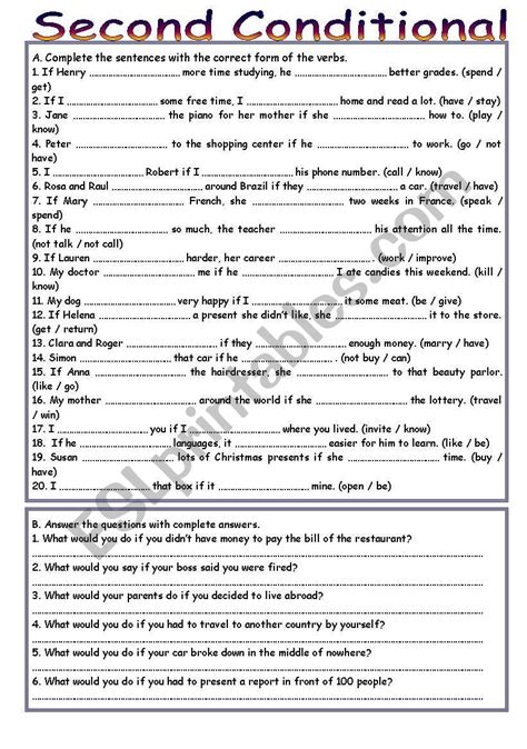 Second Conditional Esl Worksheet By Luoliveira