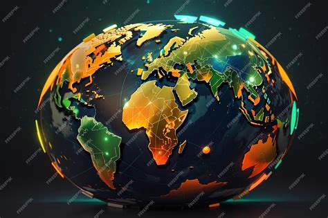 Premium Ai Image Futuristic Glowing Low Polygonal Planet Earth Globe Map With Orange And Green