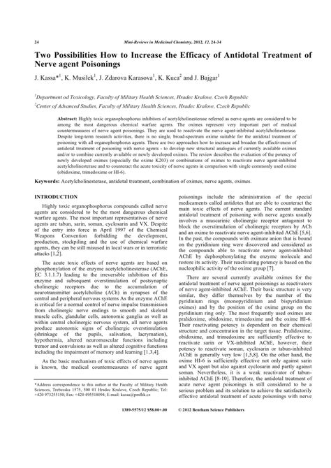 PDF Two Possibilities How To Increase The Efficacy Of Antidotal Treatment Of Nerve Agent