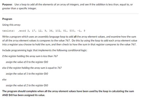 Solved Purpose Use A Loop To Add All The Elements Of An Chegg Com